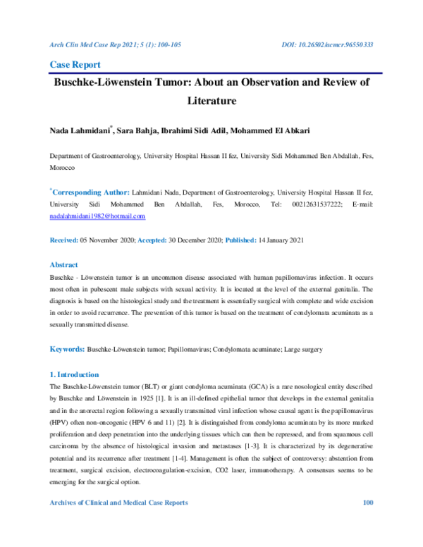 (PDF) Buschke-Löwenstein Tumor: About an Observation and Review of ...