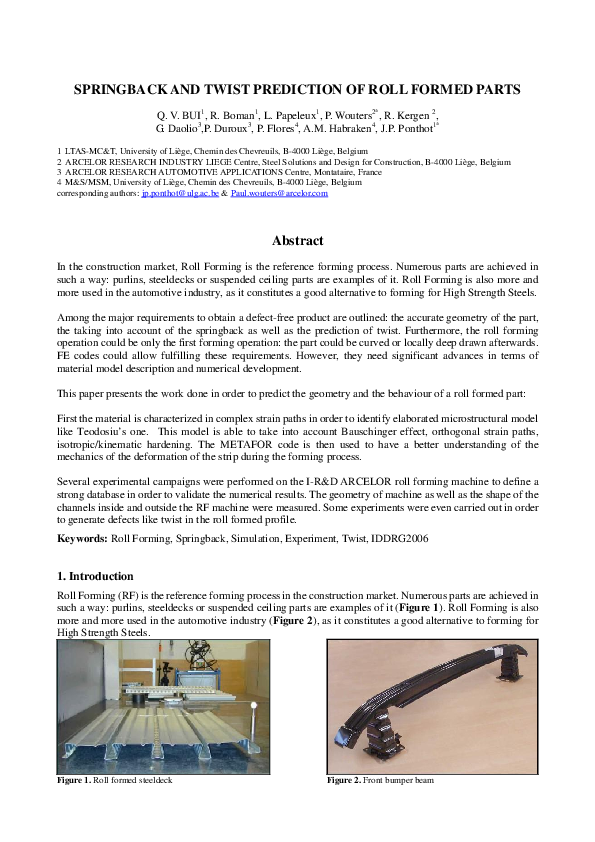 (PDF) Springback and Twist Prediction of Roll Formed Parts