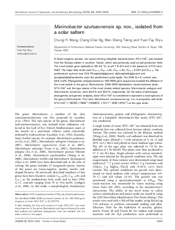 (PDF) Marinobacter szutsaonensis sp. nov., isolated from a solar saltern