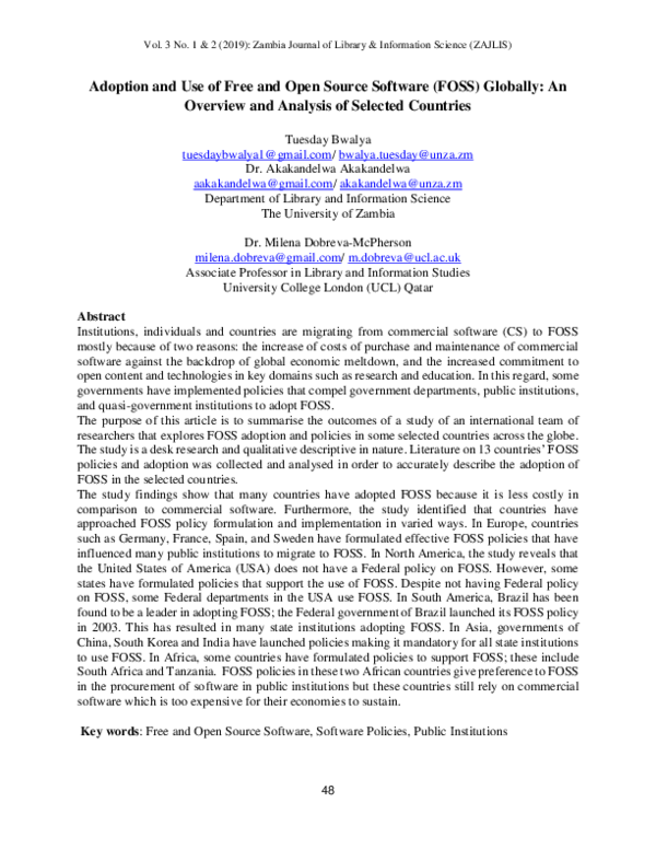 (PDF) Adoption and Use of Free and Open Source Software (FOSS) Globally ...