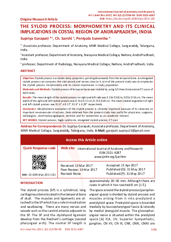 (PDF) The Syloid Process: Morphometry and Its Clinical Implications in ...
