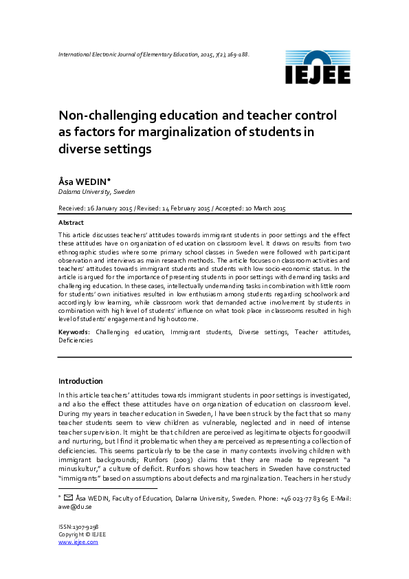 (PDF) Non-challenging education and teacher control as factors for ...