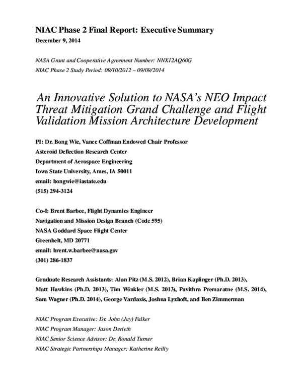 (PDF) An Innovative Solution to NASA's NEO Impact Threat Mitigation ...
