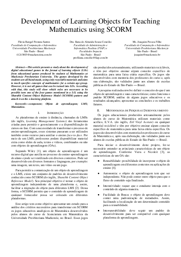 Pdf Development Of Learning Objects For Teaching Mathematics Using Scorm