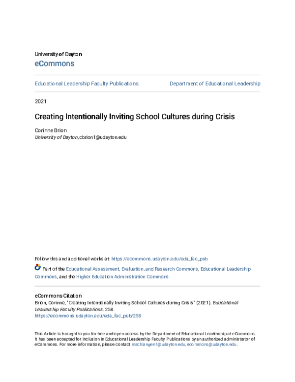 (PDF) Creating Intentionally Inviting School Cultures during Crisis ...