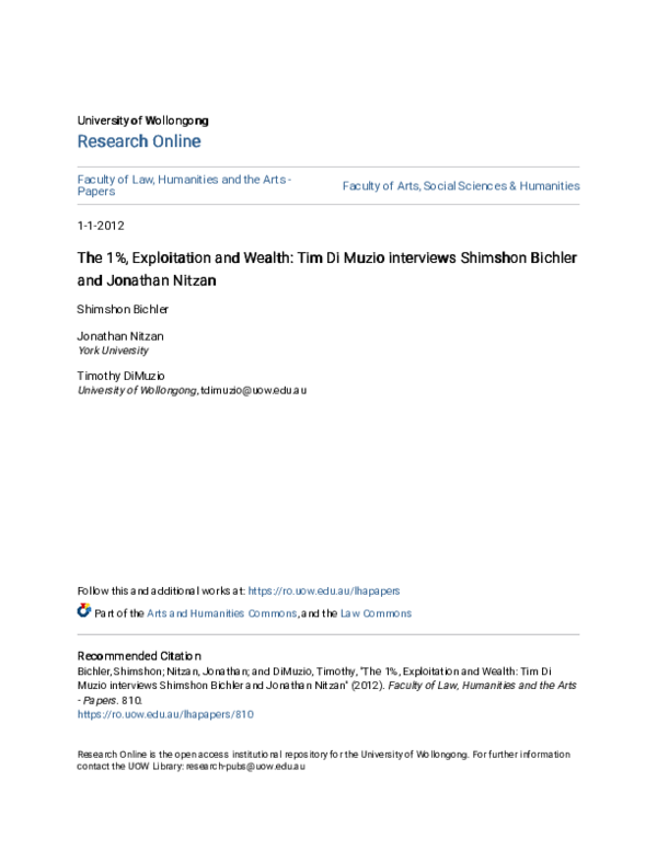 (PDF) The 1%, Exploitation and Wealth: Tim Di Muzio interviews Shimshon ...
