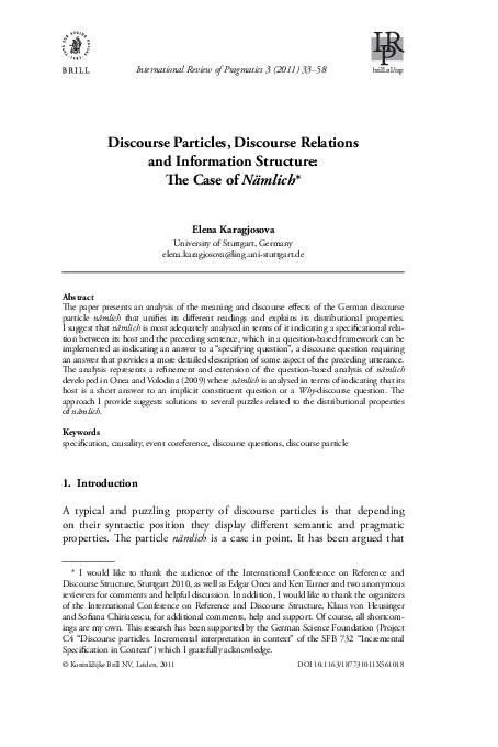 (PDF) Discourse Particles, Discourse Relations