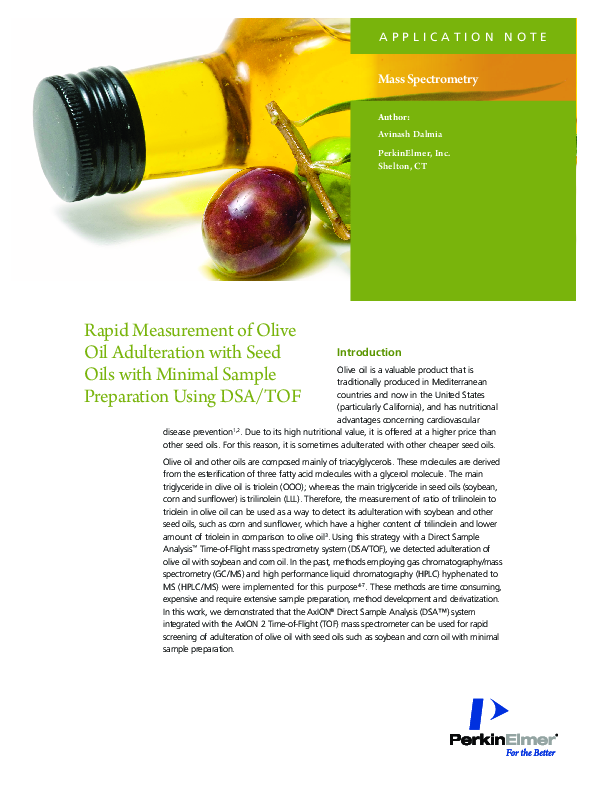 Pdf Rapid Measurement Of Olive Oil Adulteration With Seed Oils With Minimal Sample Preparation