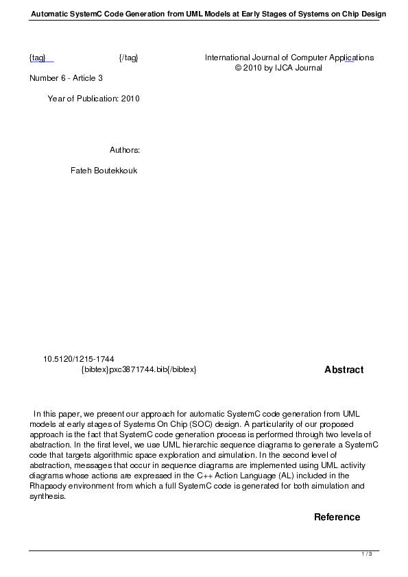 Pdf Automatic Systemc Code Generation From Uml Models At Early Stages 8723
