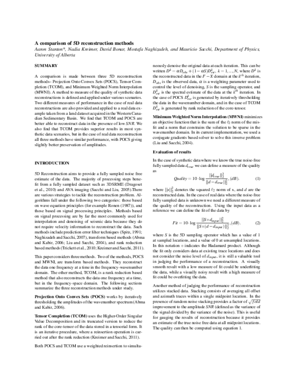 (PDF) A comparison of 5D reconstruction methods