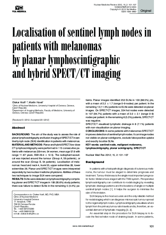 (PDF) Sentinel Node Mapping in Melanoma: SPECT/CT vs Planar