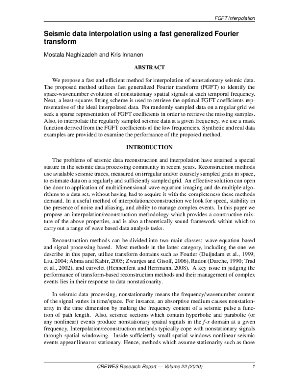 Pdf Seismic Data Interpolation Using A Fast Generalized Fourier Transform