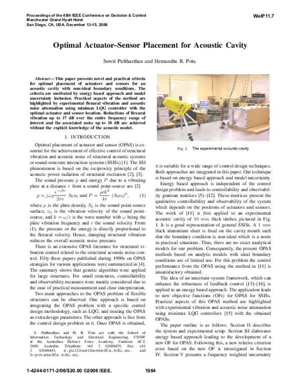 (PDF) Optimal Actuator-Sensor Placement for Acoustic Cavity