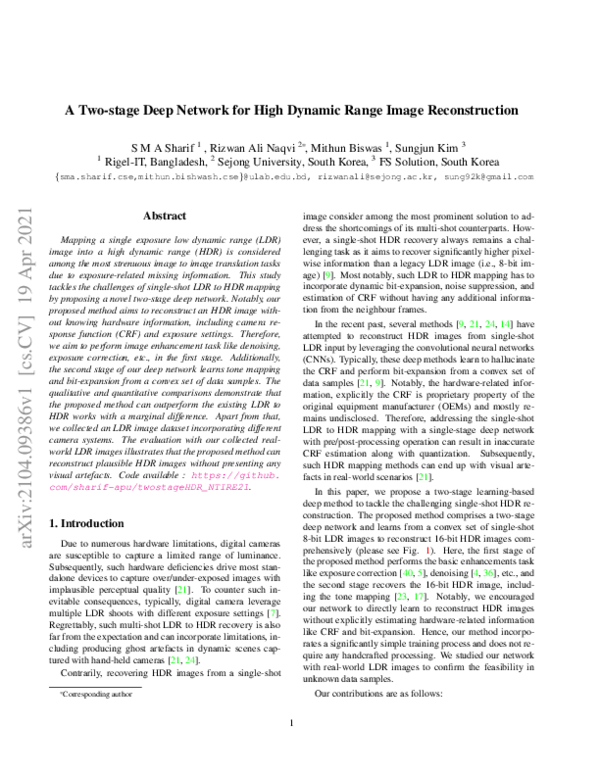 (PDF) A Two-stage Deep Network for High Dynamic Range Image Reconstruction