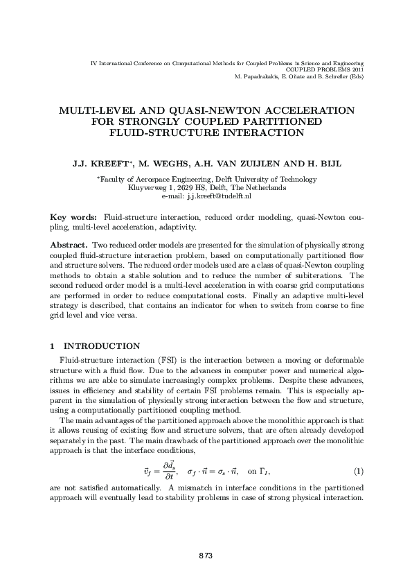 (PDF) Multi-level and quasi-Newton acceleration for strongly coupled partitioned fluid-structure ...