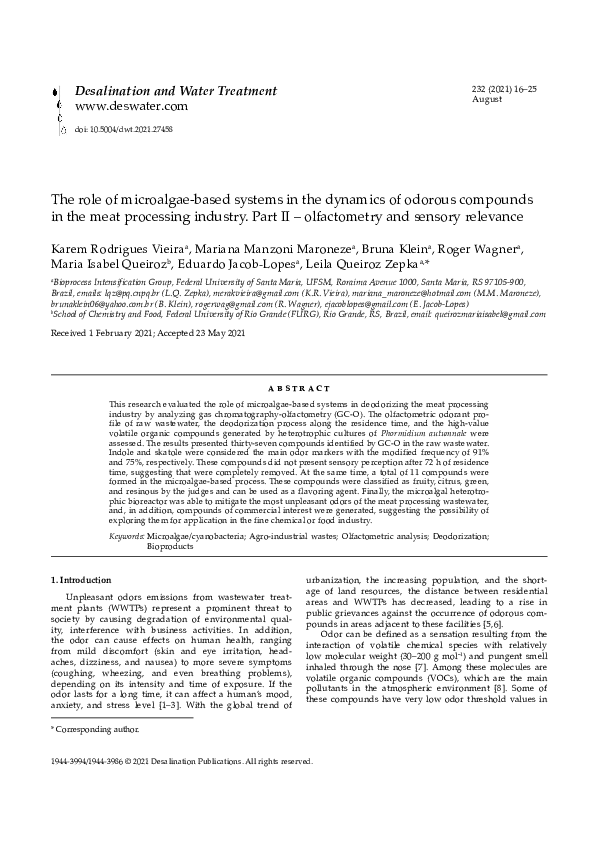 (PDF) The role of microalgae-based systems in the dynamics of odorous ...