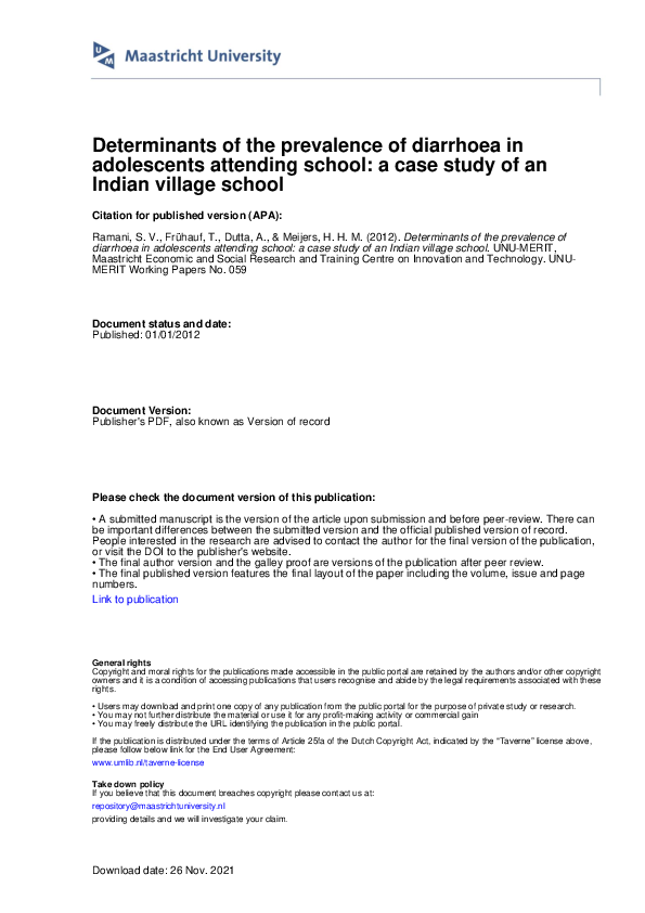 (PDF) Determinants of the prevalence of diarrhoea in adolescents ...