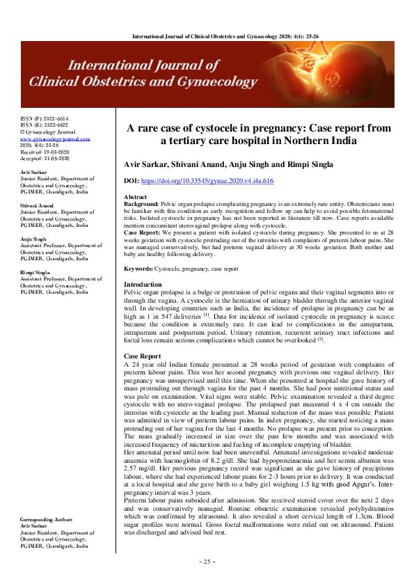 (PDF) A rare case of cystocele in pregnancy: Case report from a ...