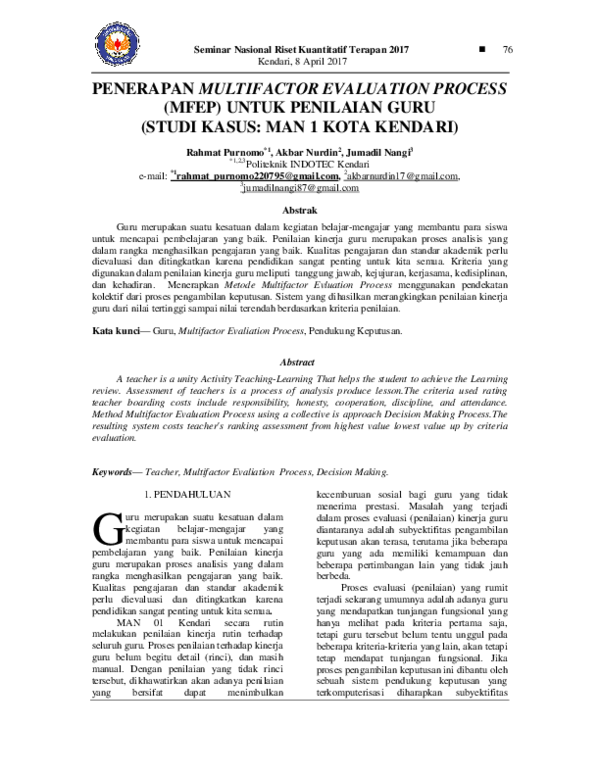 (PDF) Penerapan Multifactor Evaluation Process (Mfep) Untuk Penilaian ...