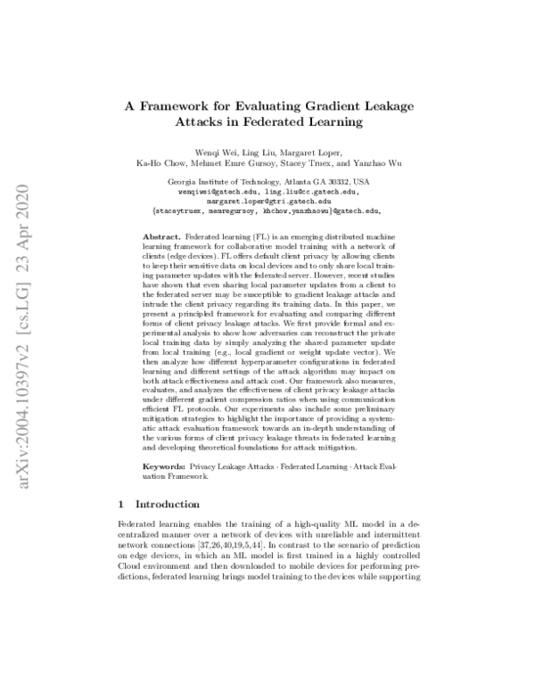 (PDF) A Framework for Evaluating Gradient Leakage Attacks in Federated Learning