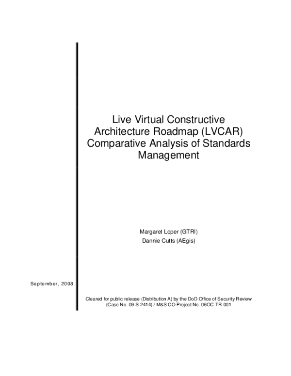 (PDF) Live Virtual Constructive Architecture Roadmap ( LVCAR ) Comparative Analysis of Standards ...