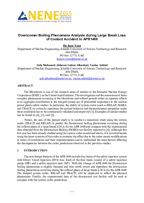 (PDF) Downcomer Boiling Phenomena Analysis during Large Break Loss of ...