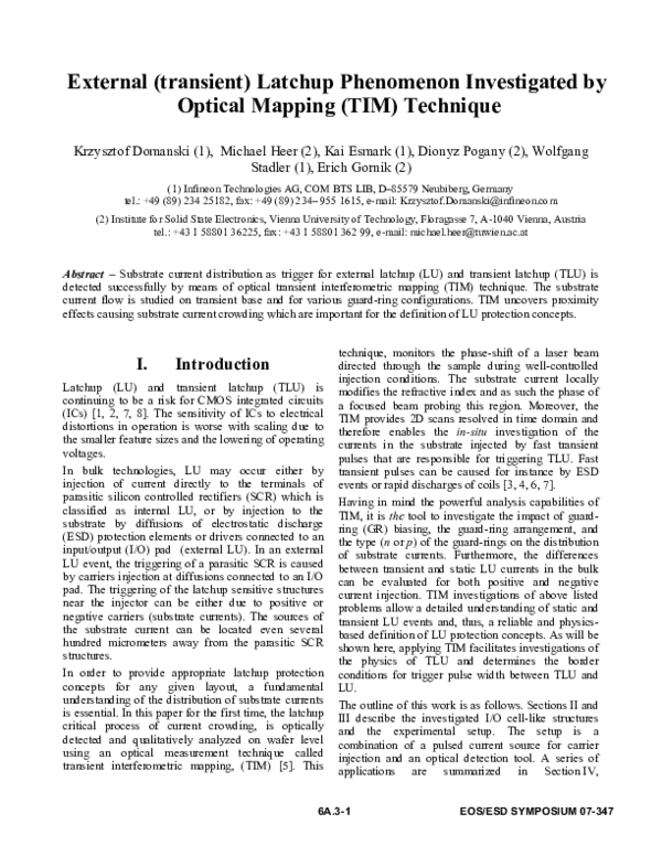Pdf External Transient Latchup Phenomenon Investigated By Optical Mapping Tim Technique