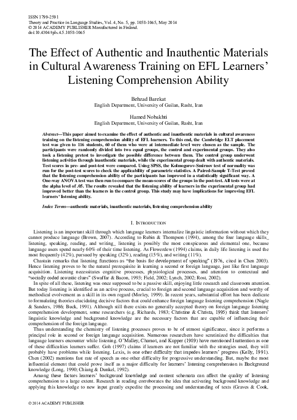 (PDF) The Effect of Authentic and Inauthentic Materials in Cultural ...