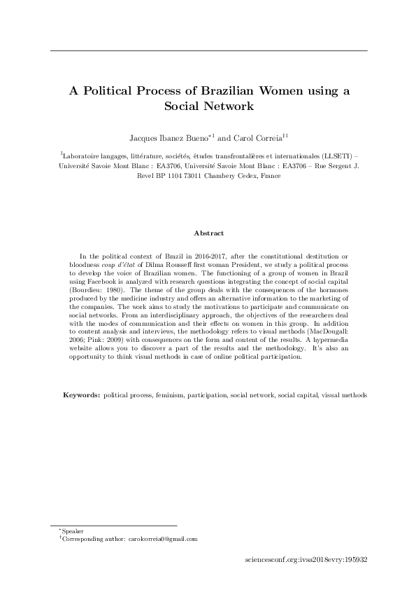 (PDF) A Political Process of Brazilian Women using a Social Network