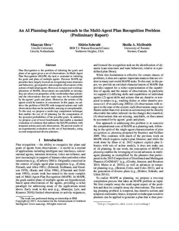 (PDF) An AI Planning-Based Approach to the Multi-Agent Plan Recognition Problem