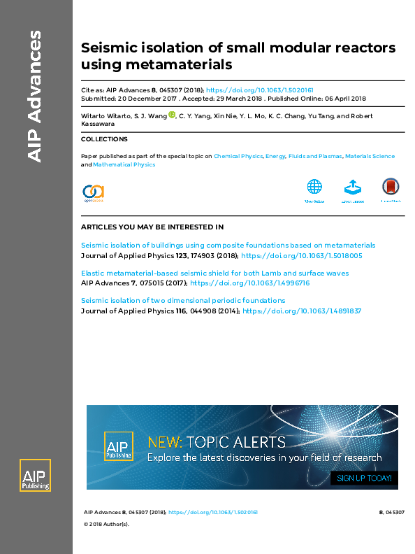(PDF) Seismic isolation of small modular reactors using metamaterials