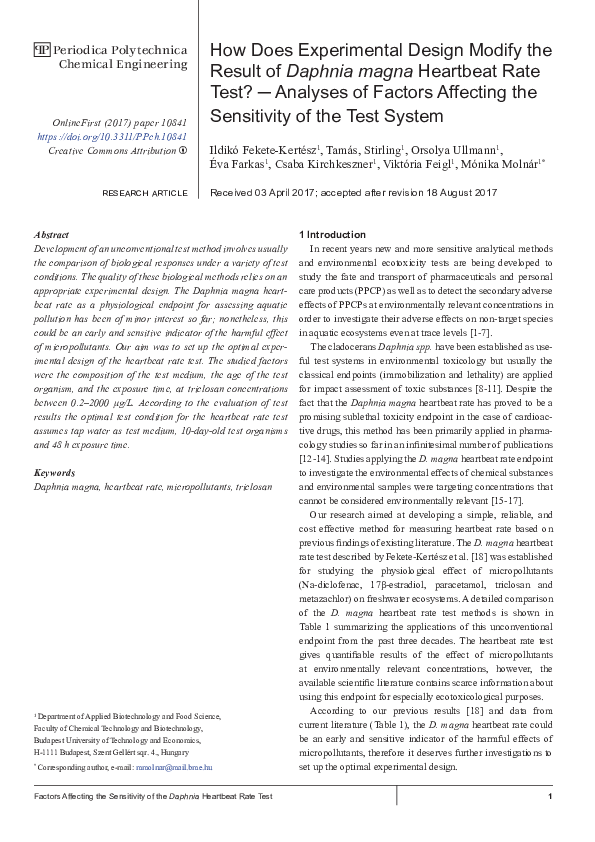 (PDF) How Does Experimental Design Modify the Result of Daphnia magna ...