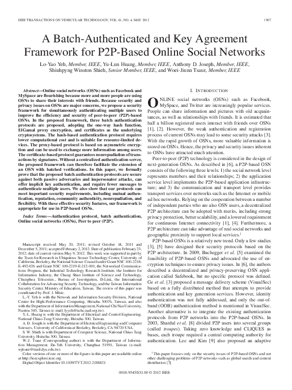 (PDF) A Batch-Authenticated and Key Agreement Framework for P2P-Based ...
