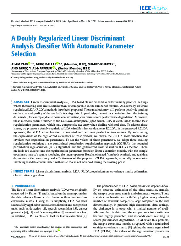 (PDF) A Doubly Regularized Linear Discriminant Analysis Classifier With ...