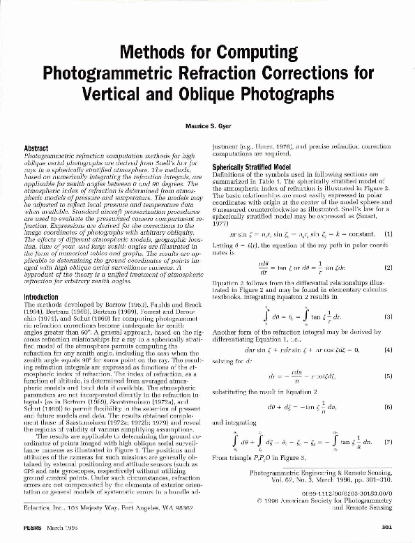 (PDF) Methods for Computing Photogrammetric Refraction Corrections for ...