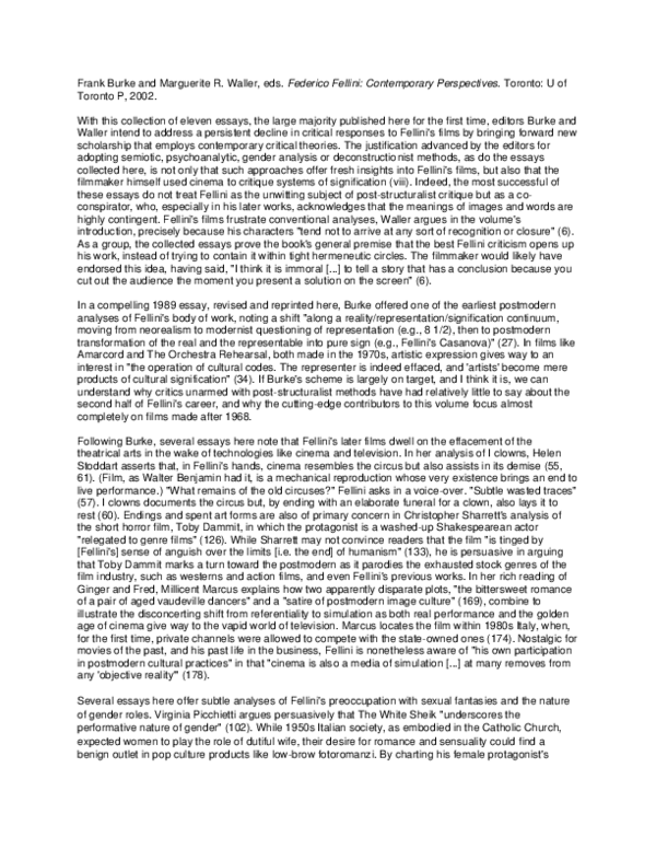 (PDF) Frank Burke and Marguerite R. Waller, eds.: Federico Fellini ...