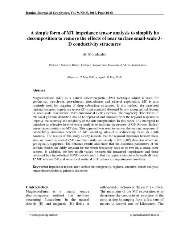 Pdf A Simple Form Of Mt Impedance Tensor Analysis To Simplify Its Decomposition To Remove The