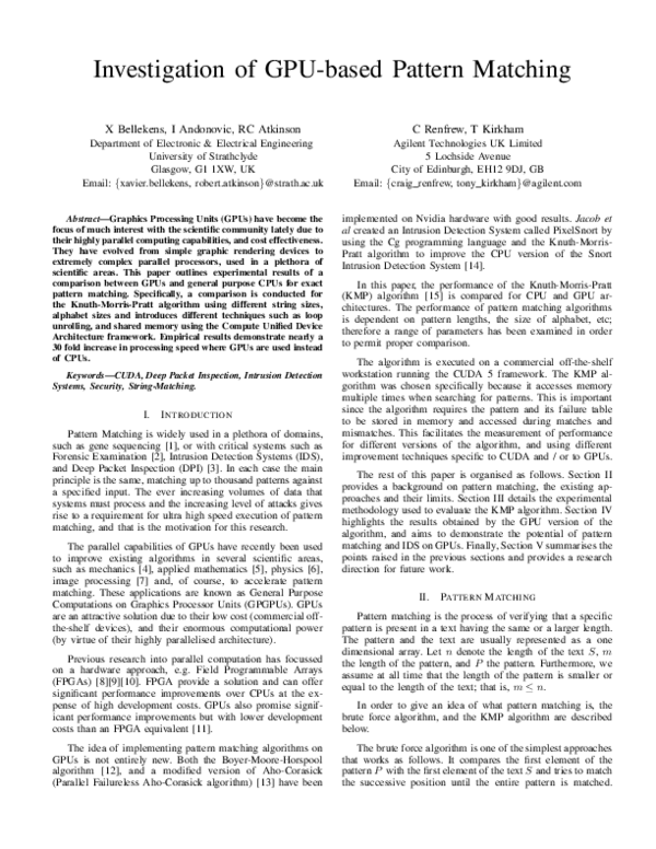(PDF) Investigation of GPU-based Pattern Matching