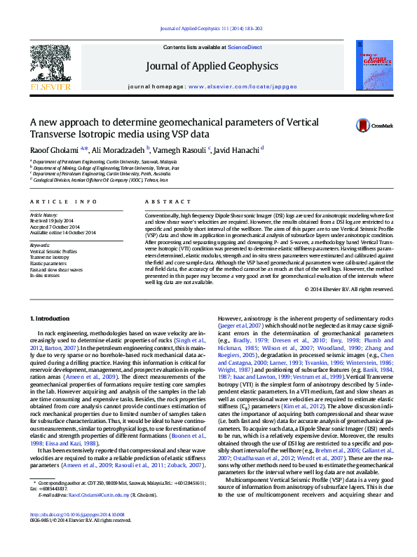 (PDF) A new approach to determine geomechanical parameters of Vertical ...