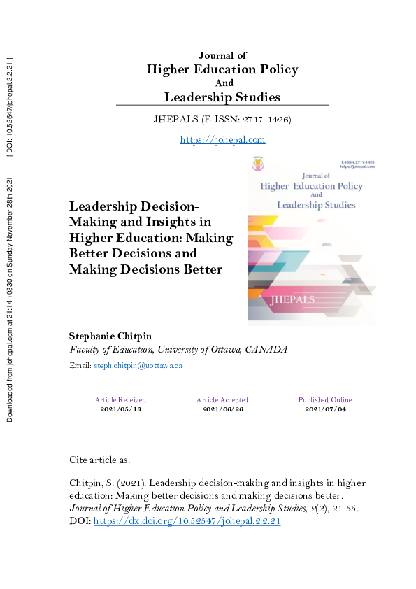 (PDF) Leadership Decision-Making and Insights in Higher Education ...