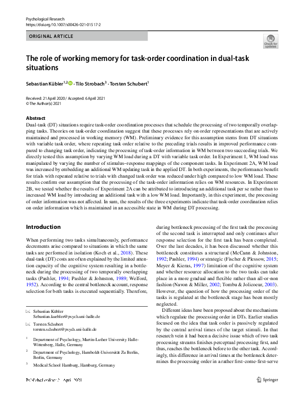 (PDF) The role of working memory for task-order coordination in dual ...