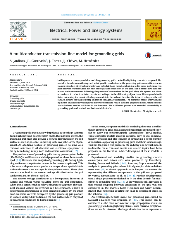 (PDF) A Multiconductor Transmission Line Model For Grounding Systems