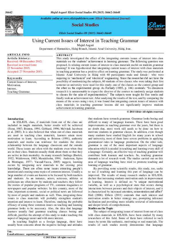 (PDF) Using Current Issues of Interest in Teaching Grammar