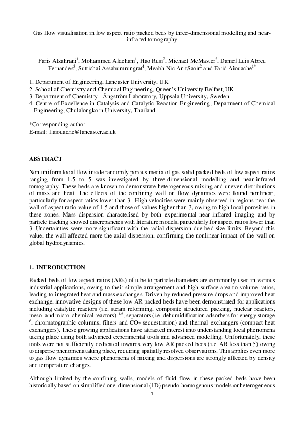 (PDF) Gas Flow Visualization in Low Aspect Ratio Packed Beds by Three ...
