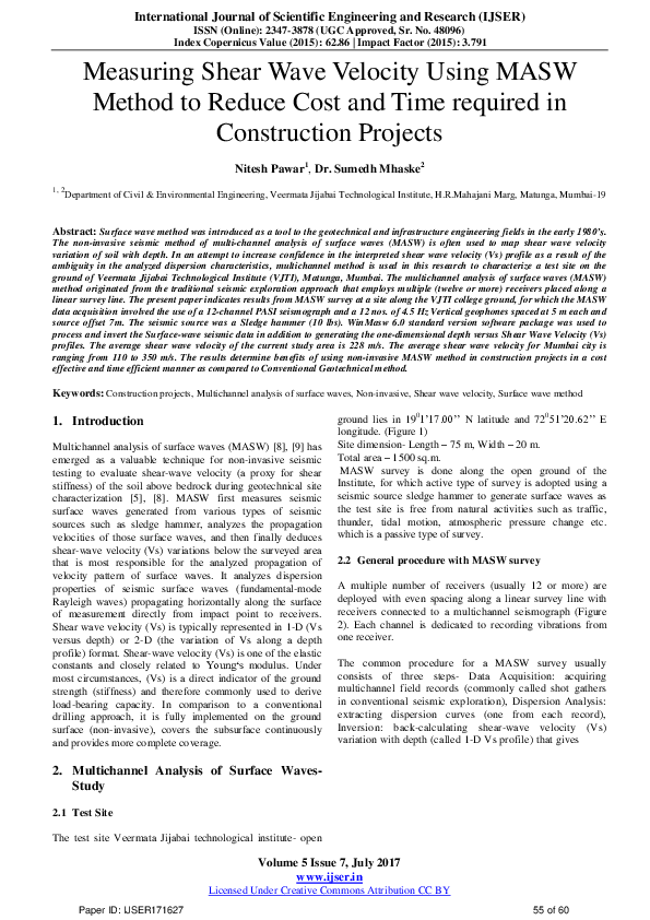 (PDF) Measuring Shear Wave Velocity Using MASW Method to Reduce Cost ...