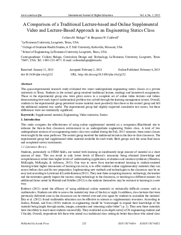 (PDF) A Comparison of a Traditional Lecture-based and Online ...