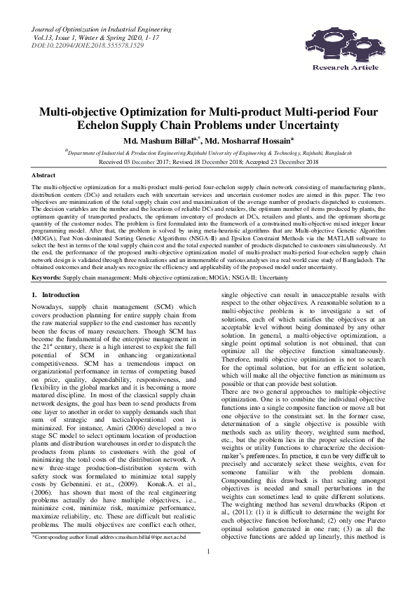 (PDF) Multi-Objective Optimization for Multi-Product Multi-Period Four ...