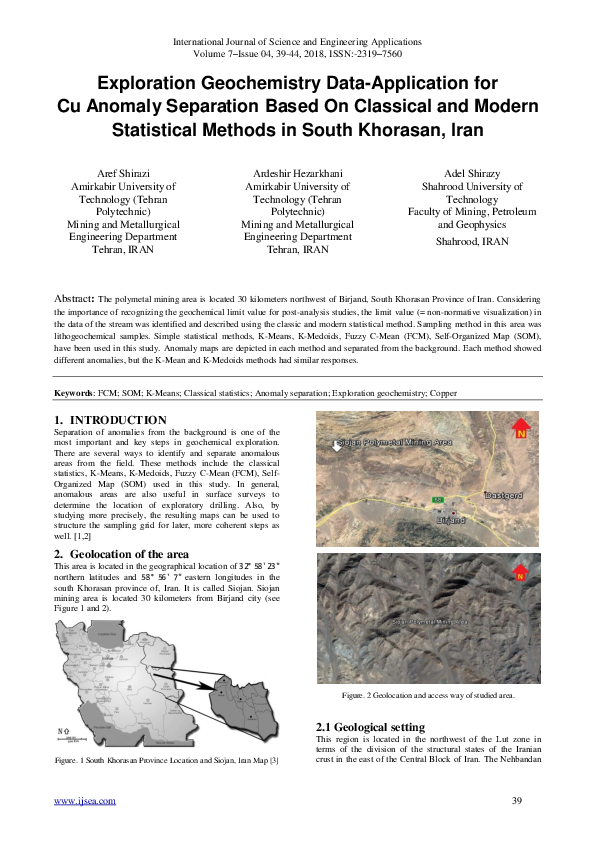(PDF) Exploration Geochemistry Data-Application for Cu Anomaly Separation Based On Classical and ...