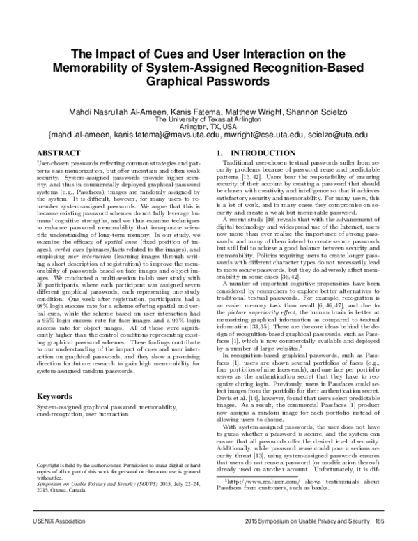 (PDF) The Impact of Cues and User Interaction on the Memorability of System-Assigned Recognition ...