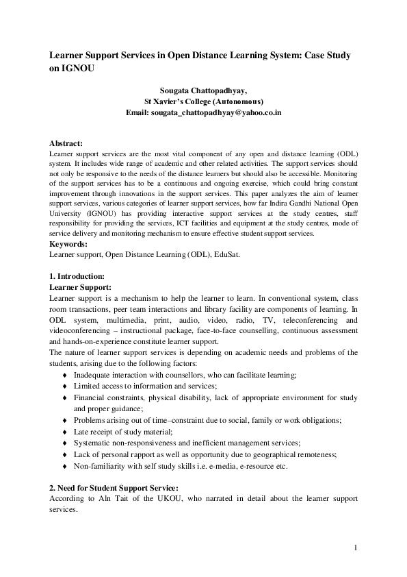 (PDF) Learner Support Services in Open Distance Learning System: Case ...